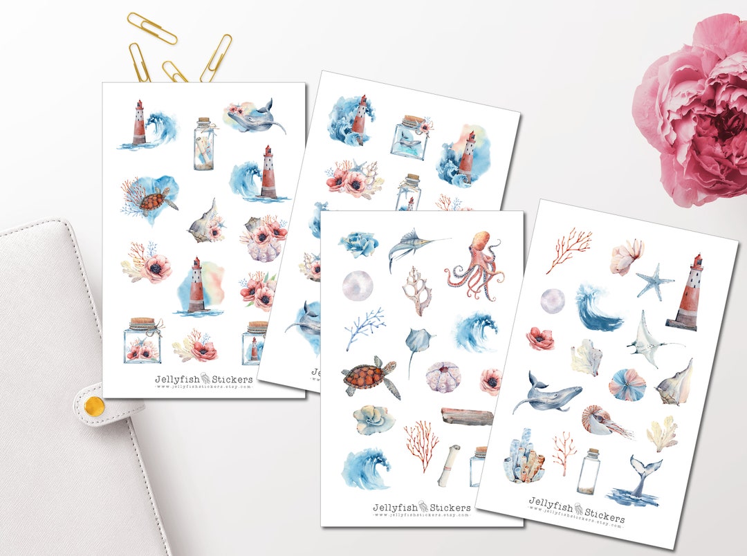 Maritime Watercolor Sticker Set Sticker Sea Journal Sticker Anchor ...