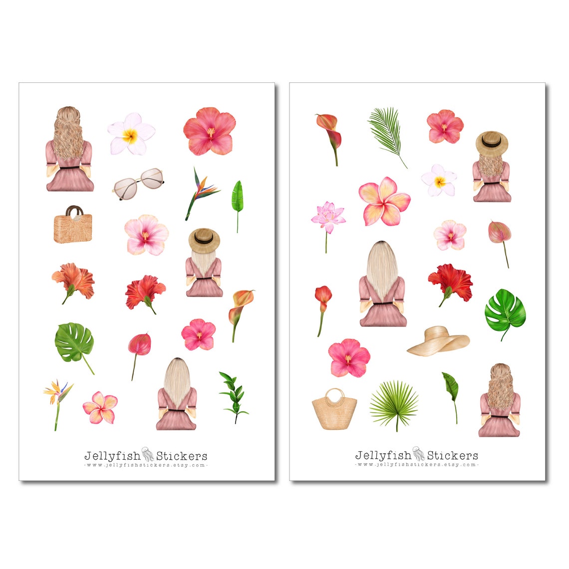 Girls Tropical Flowers Sticker Set - Journal Sticker Planner Sticker ...