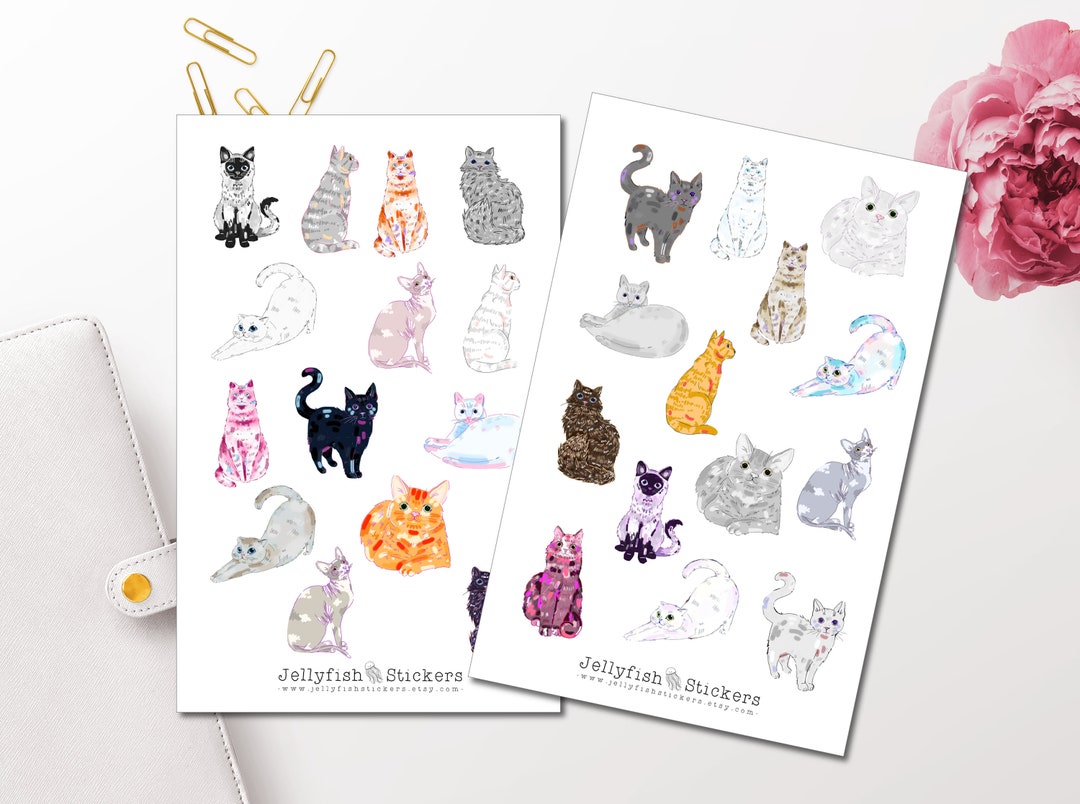 Bunte Katzen Sticker Set Süße Aufkleber Journal Sticker Haustiere ...