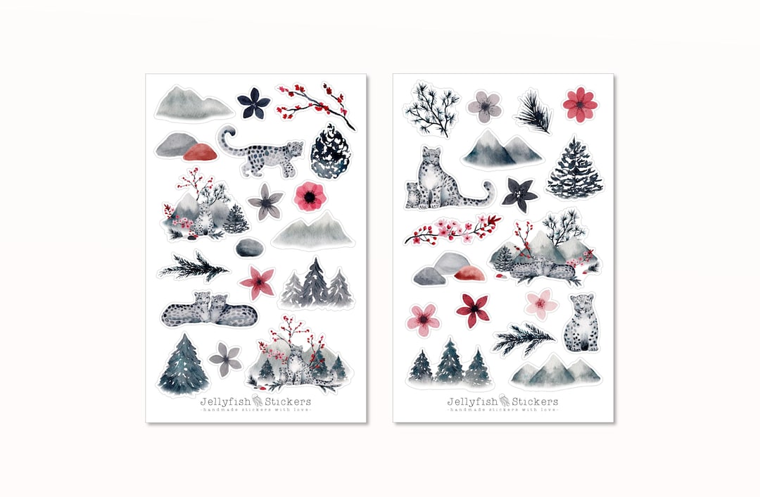Snow Leopard Sticker Set Cute Stickers, Journal Stickers, Sticker ...