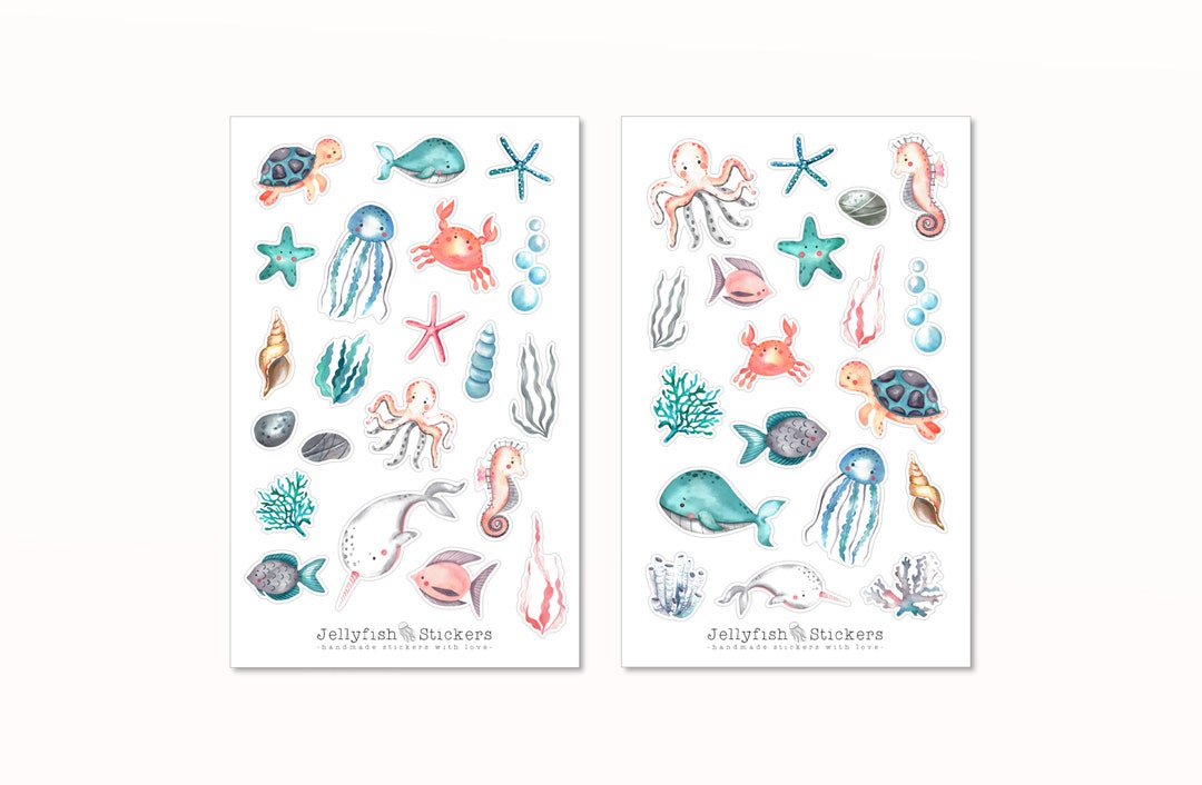 Cute Sea Creatures Sticker Set - Sea Stickers, Maritime Stickers ...