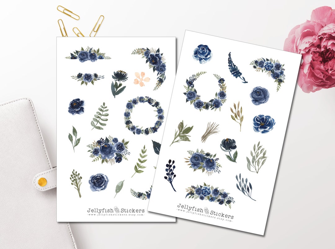 Blue Flowers Sticker Set - Floral Stickers Journal Stickers Garden ...