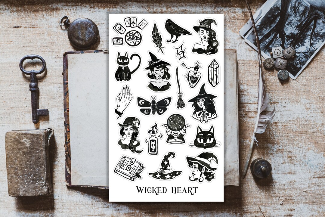 Witch Sticker Sheet Stickers, Stickers, Magic, Magic, Skull, Witch Book ...