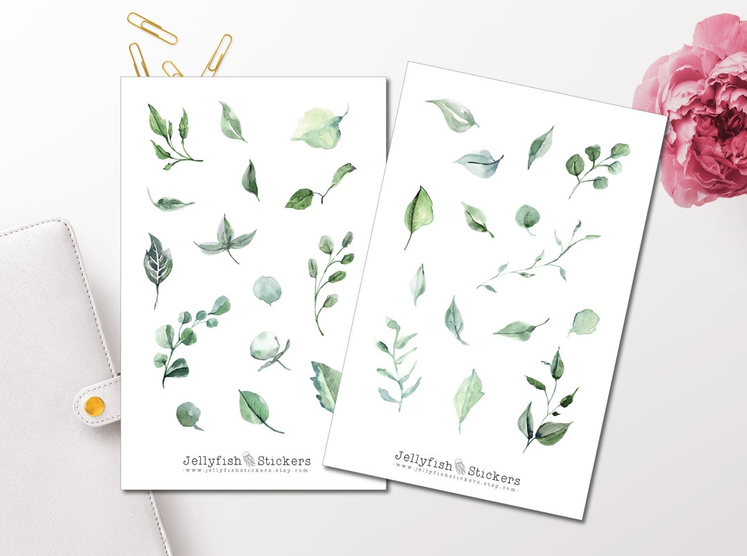 Green Leaves Sticker Set - Floral Stickers, Journal Stickers, Flower ...