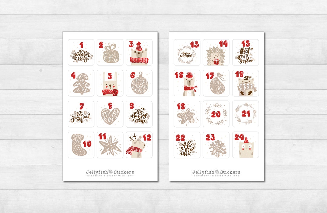 Advent Calendar Number Sticker Set - Journal Stickers, Stickers ...