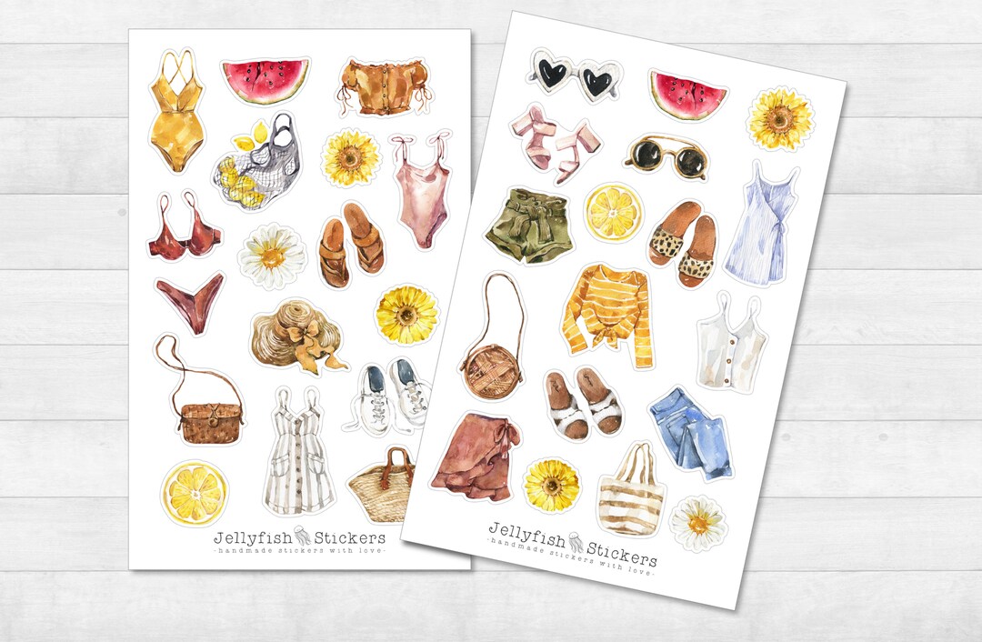 Summer Clothing Sticker Set - Journal Stickers, Planner Stickers ...