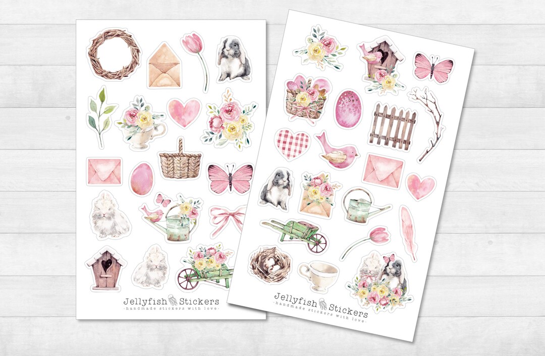 Pink Sticker Set Journal Stickers, Planner Stickers, Spring, Bunny ...