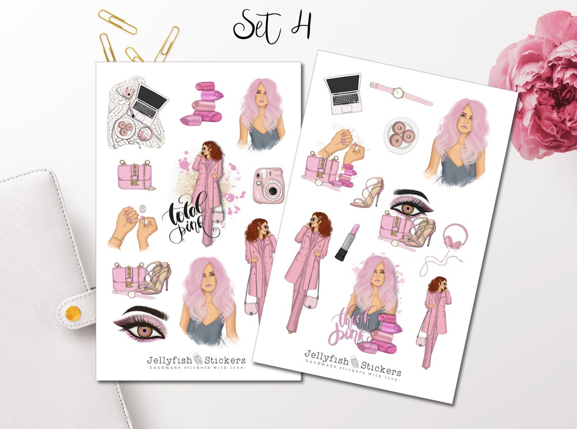 Girls Pink Sticker Set Journal Sticker Planner Stickers | Etsy