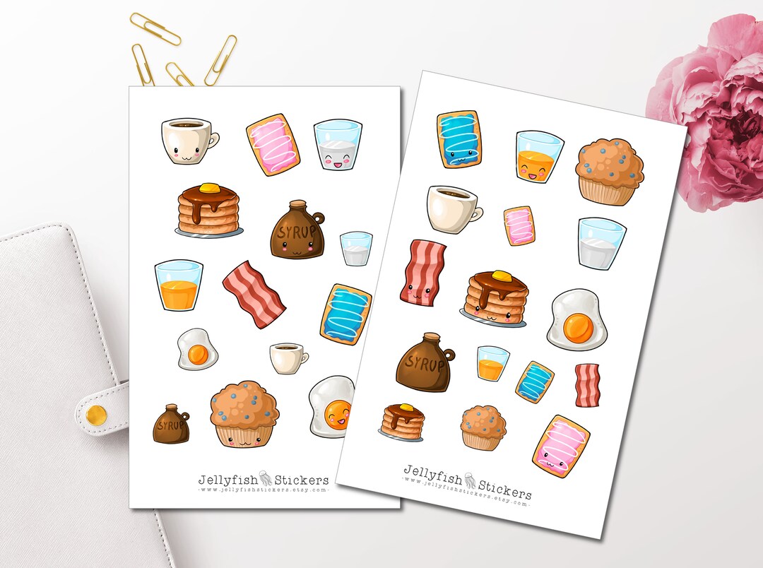 Sweet Breakfast Sticker Set - Colorful Stickers, Journal Stickers ...