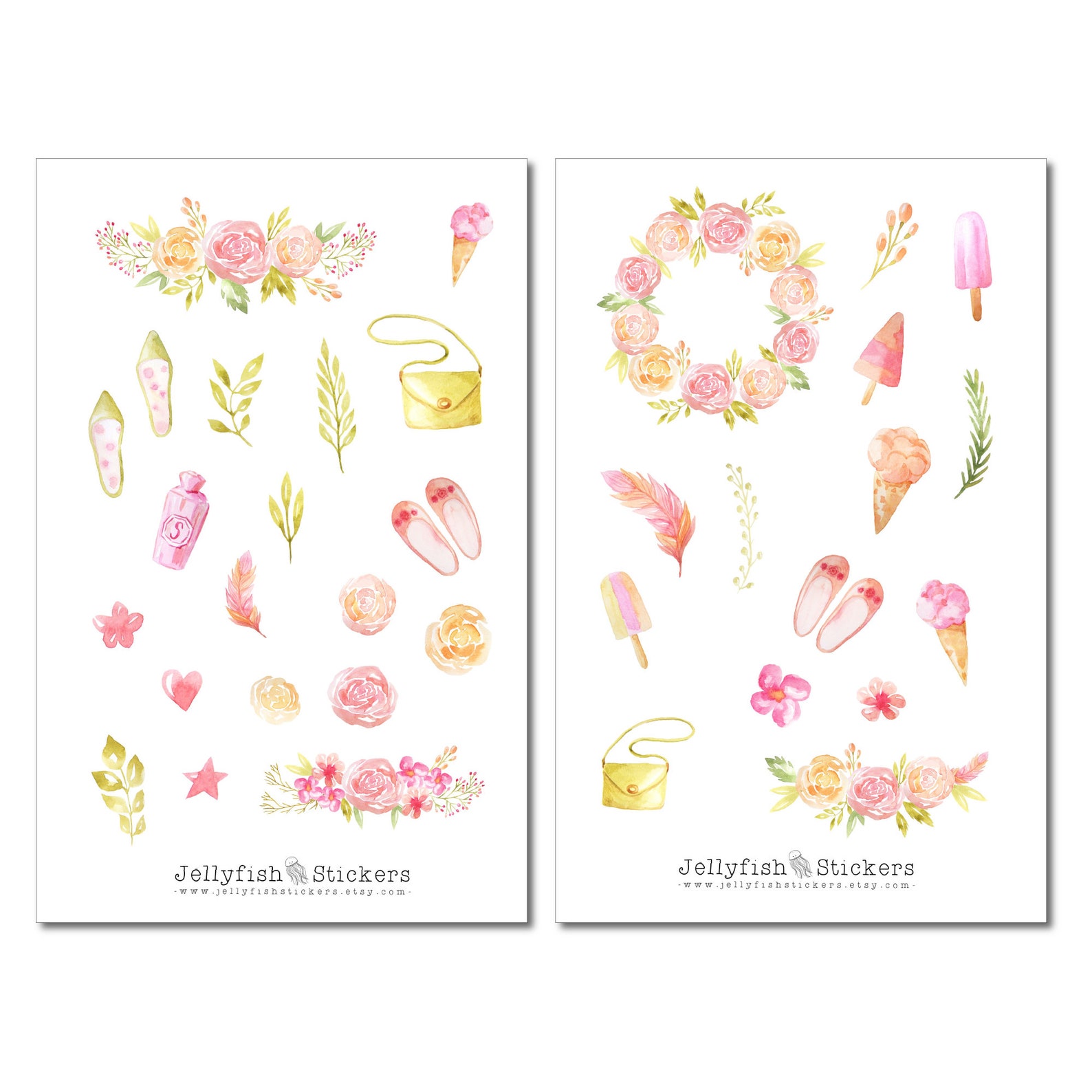 Pink Pastel Sticker Set Floral Stickers Journal Sticker | Etsy
