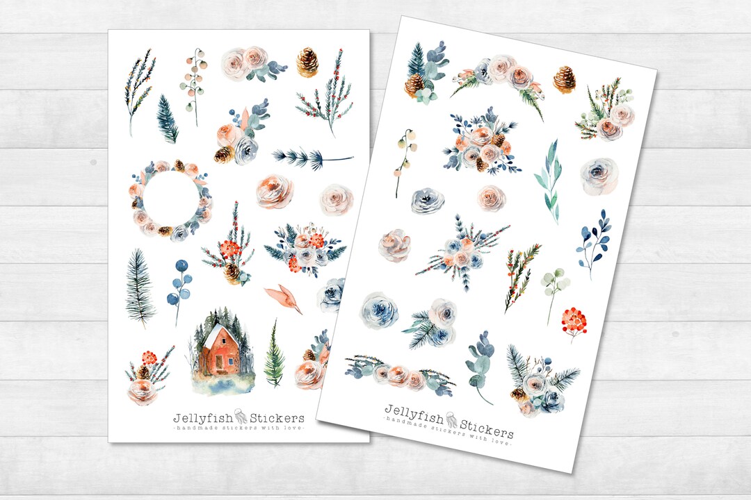 Roses Winter Sticker Set Floral Stickers, Journal Stickers, Flower ...
