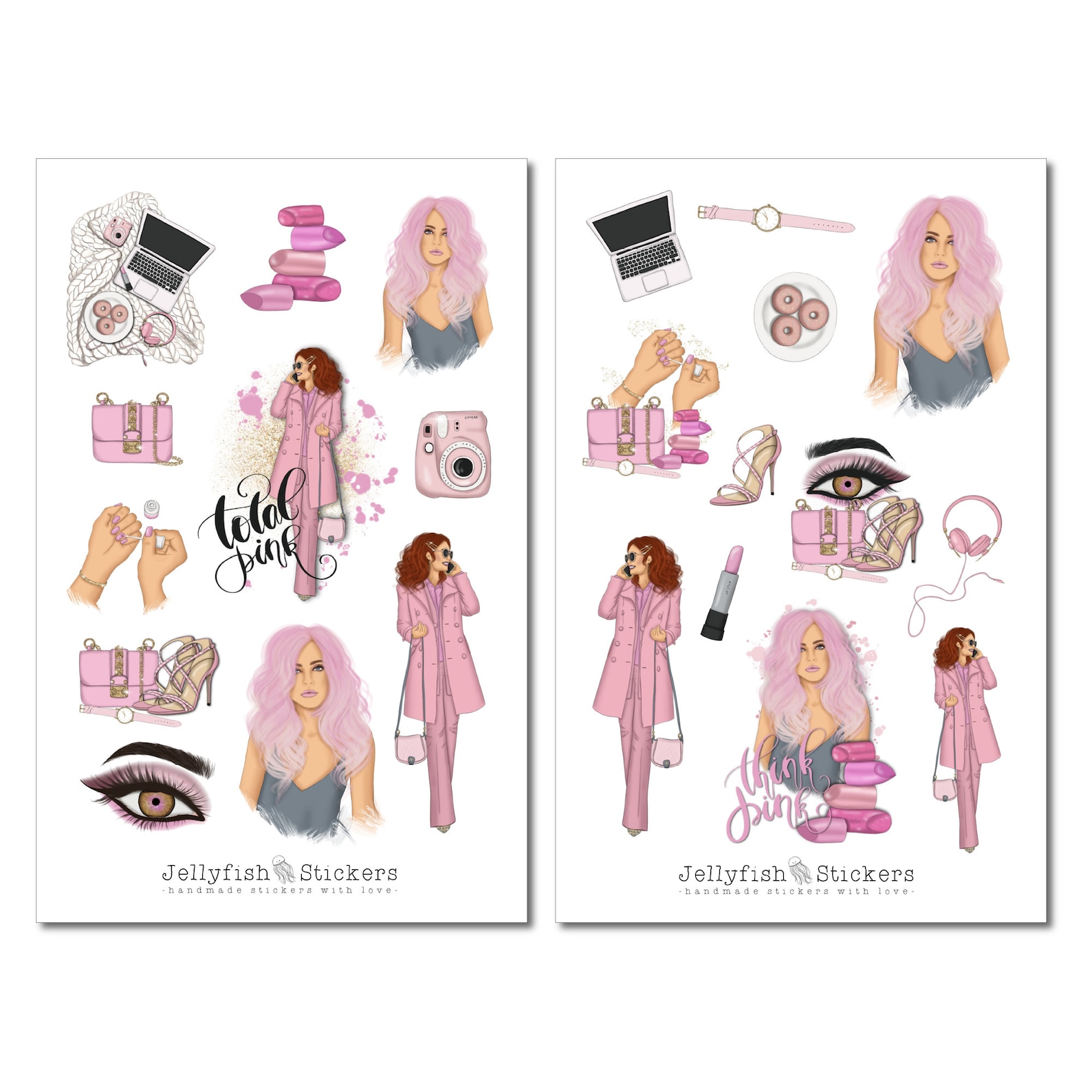Girls Pink Sticker Set Journal Sticker Planner Sticker Girls | Etsy