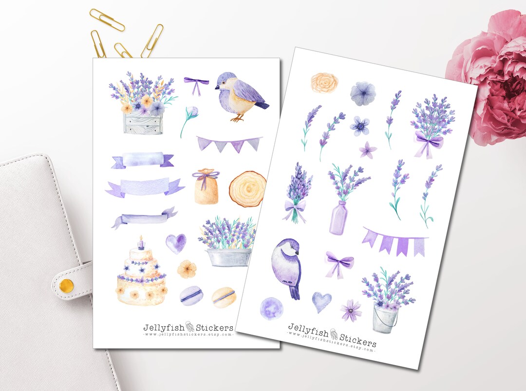 Purple Lavender Sticker Set Floral Stickers Journal Stickers Planner ...