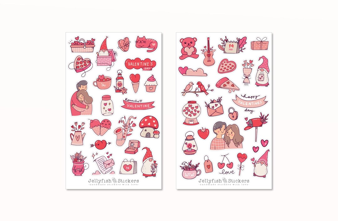 Valentine's Day Sticker Set - Journal Stickers, Planner Stickers ...