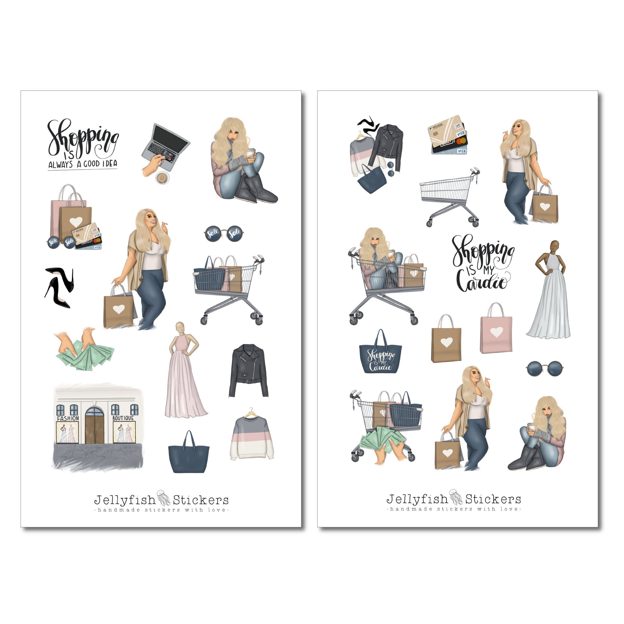 Girls Shopping Sticker Set - Journal Sticker Planner Sticker Girls ...