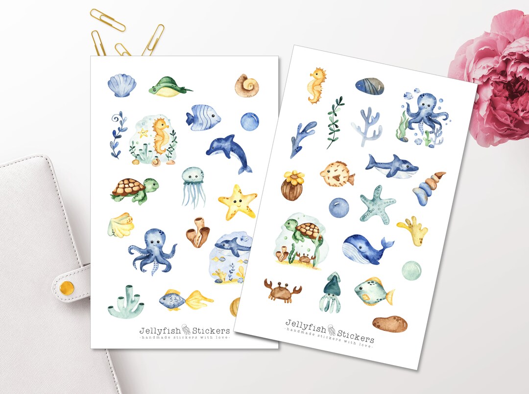 Cute Sea Animals Sticker Set - Sea Stickers, Maritime Stickers, Shells ...