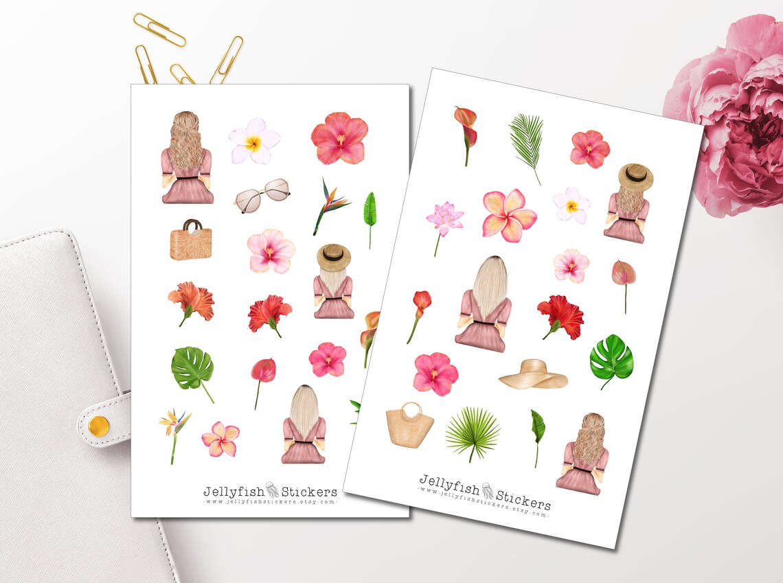 Girls Tropical Flowers Sticker Set - Journal Sticker Planner Sticker ...