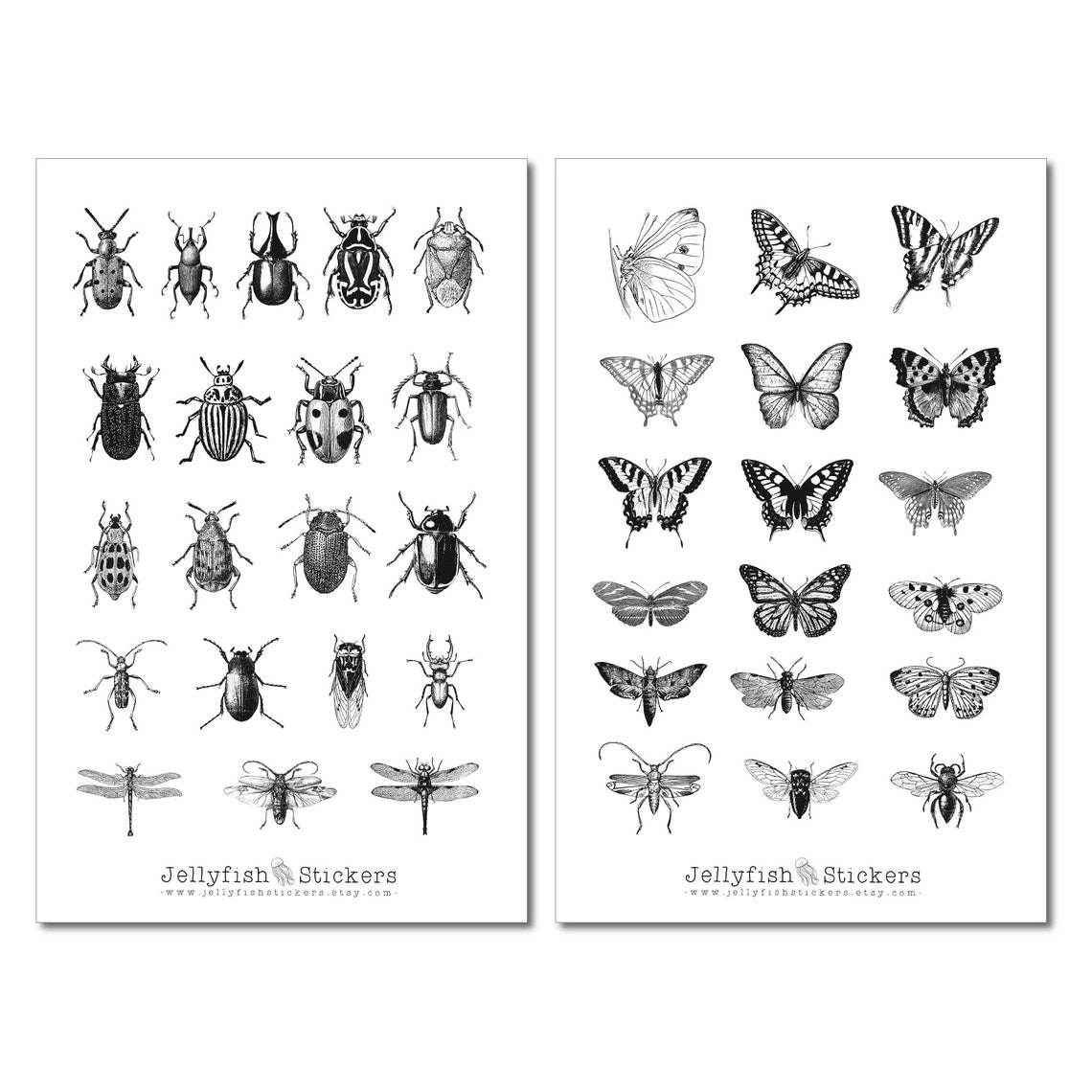 Vintage Insect Sticker Set Sticker Black and White Journal - Etsy