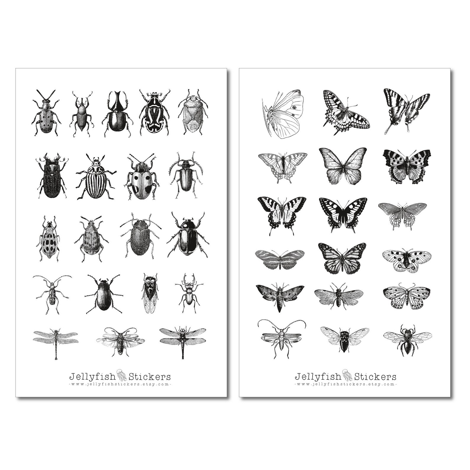 Vintage Insect Sticker Set Sticker Black and White Journal - Etsy