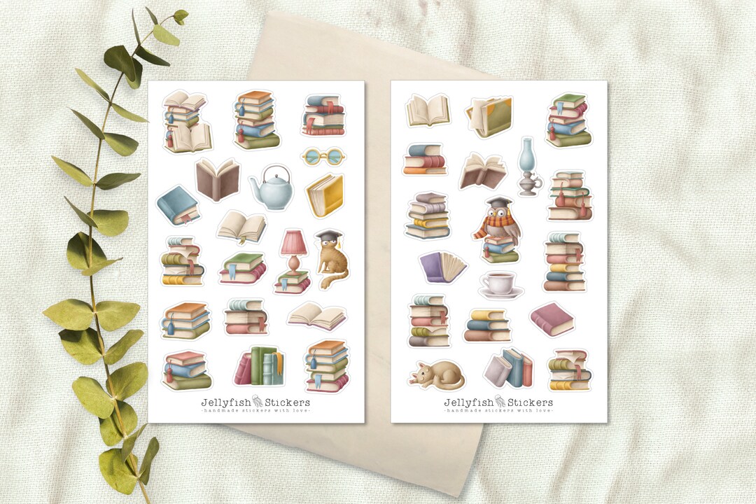 Colorful Books Sticker Set Stickers, Journal Stickers, Planner Stickers ...