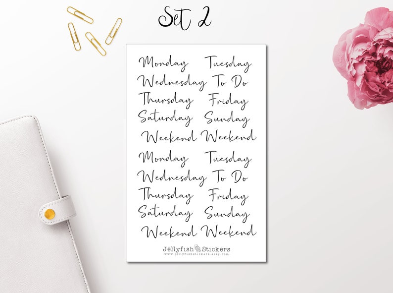 Script Sticker Months Days of the Week Number Sticker - Etsy