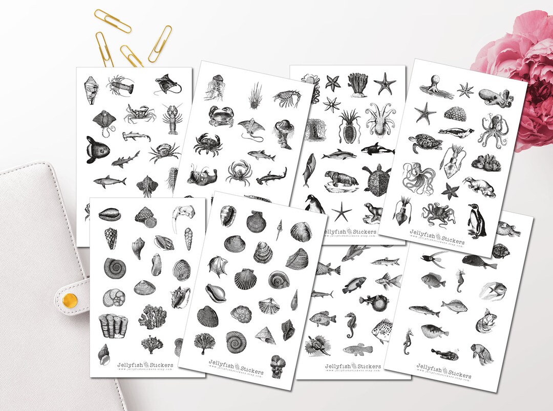 Vintage Sea Sticker Set Stickers Maritime Journal Stickers Sticker Fish ...