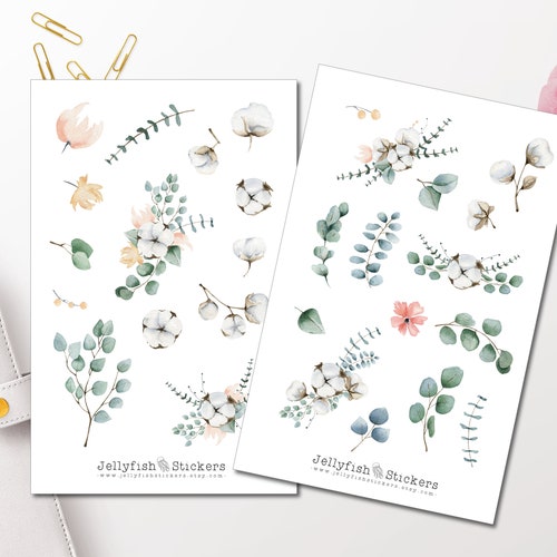 Eucalyptus and Cotton Sticker Set Floral Stickers Journal | Etsy