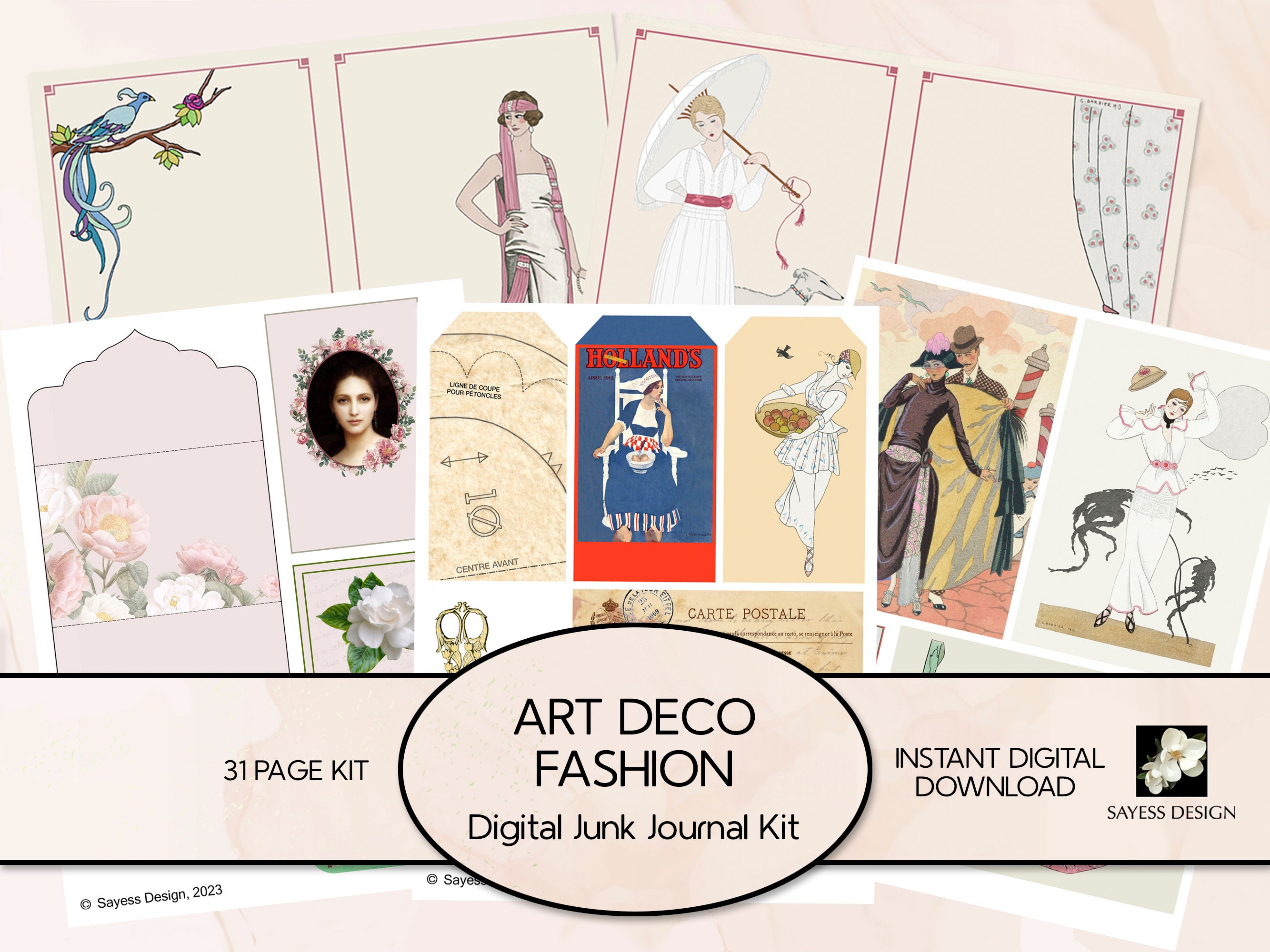 Junk Journal Fashion Kit, Art Deco Instant Download, Digital Vintage ...