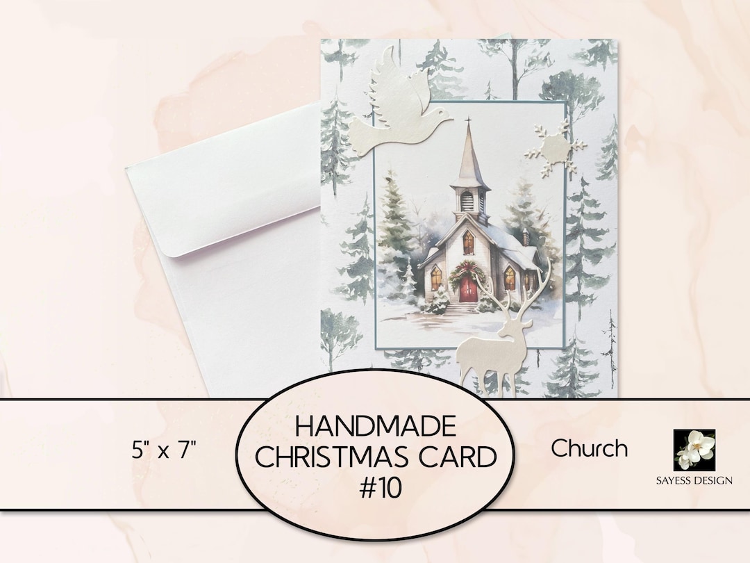Handmade Church Christmas Card With Envelope, 5x7 Blank Inside - Etsy
