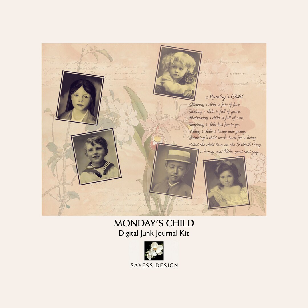 Digital Junk Journal Kit monday's Child - Etsy