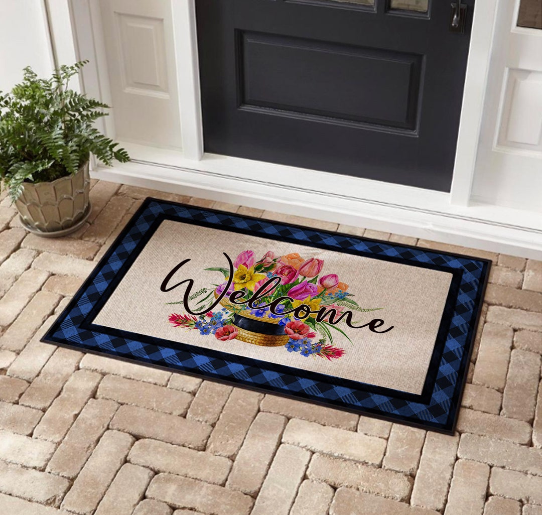 Floral Welcome Mat, Spring Bouquet Welcome Mat, Doormat, Housewarming ...