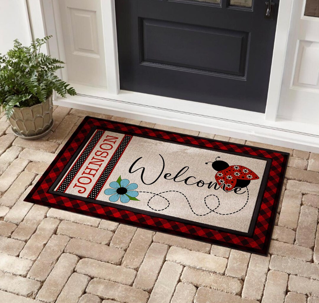 Floral Welcome Mat, Ladybug Welcome Mat, Doormat, Housewarming Gift ...