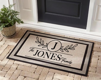 Leaf Monogram Custom Family Last Name Doormat Welcome Mat | Etsy