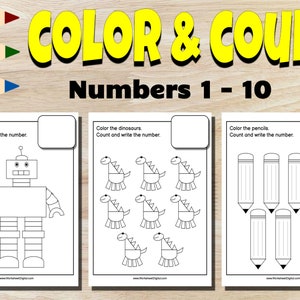 Números del 1 al 10. Colorea cuenta y escribe el número. - Etsy México