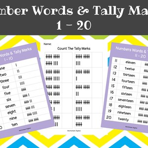 Numbers 1 20 Number Words and Tally Marks Printable - Etsy Canada