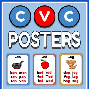CVC Words Family Poster Short Vowels Kindergarten Preschool Homeschool ...