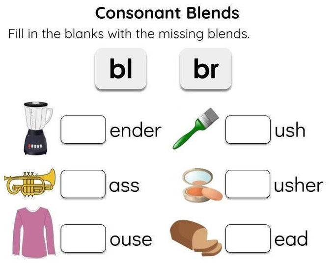 Consonant Blends Worksheets for Kindergarten Preschool Homeschool ...