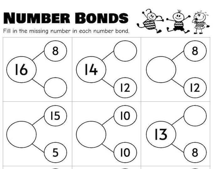 10 Printable Number Bonds Math Worksheets, Numbers 1 to 20 ...