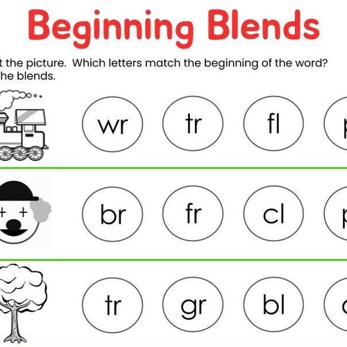 10 Printable Beginning Blends Worksheets for Kindergarten - Etsy