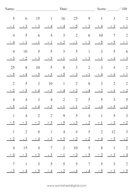 Prueba De Suma Y Resta De Matemáticas