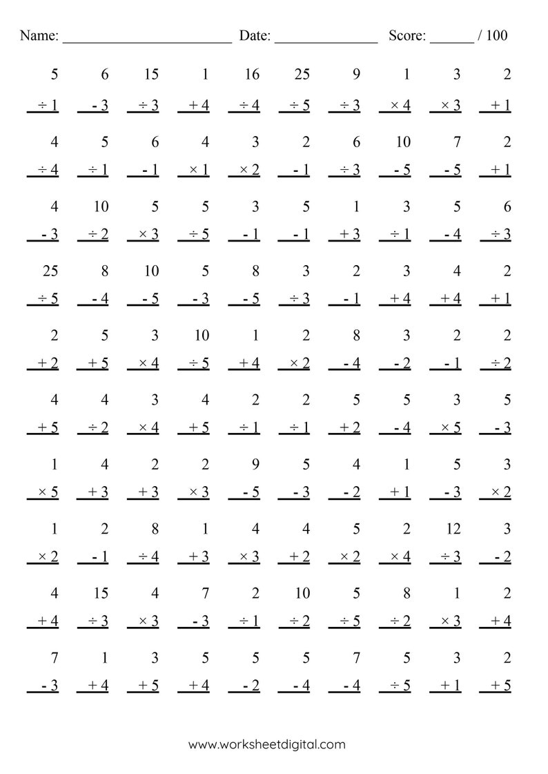Math Drills: Mixed Operations, 1000 Sums (printable) - Etsy