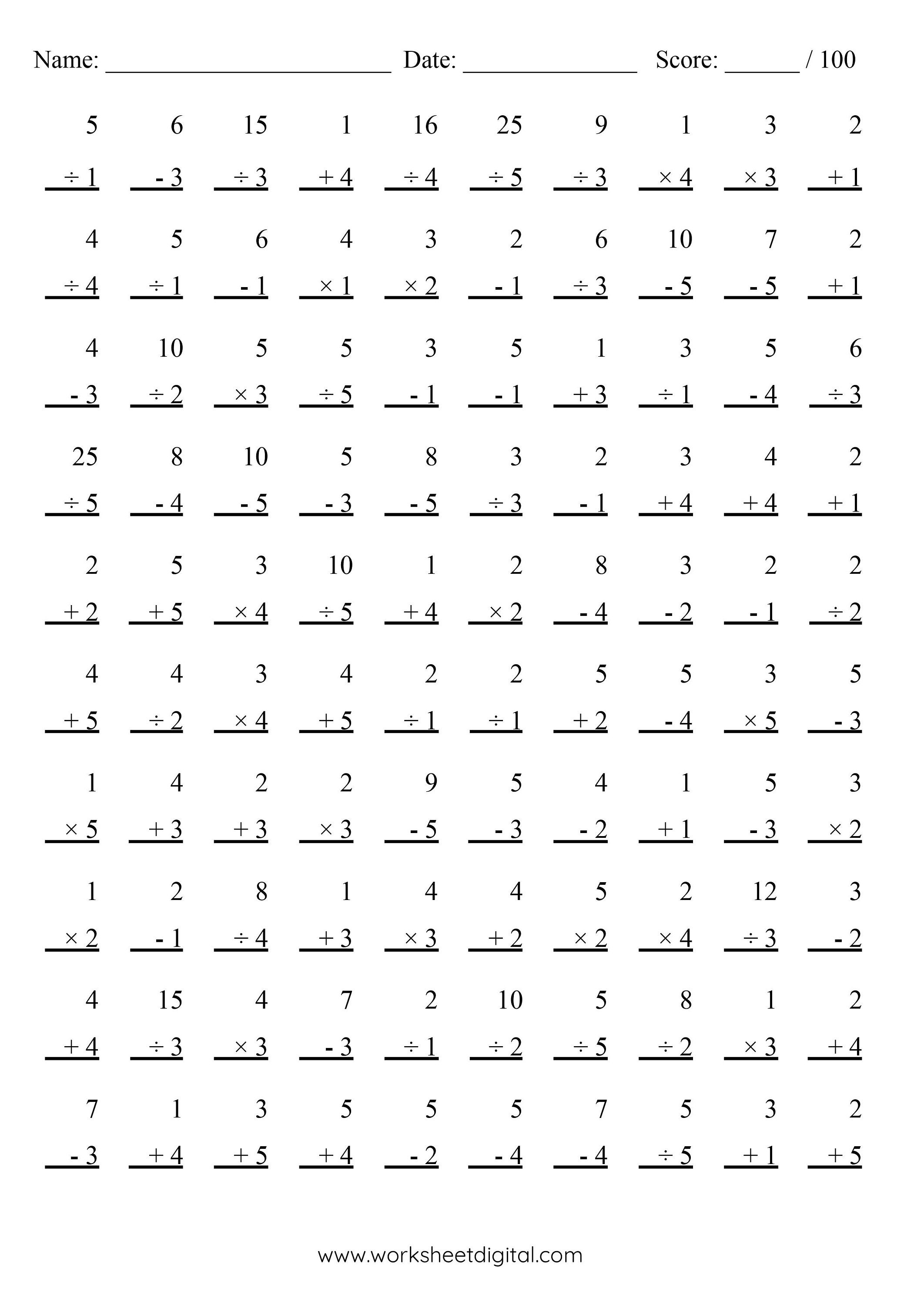 Fiches De Travail De Mathématiques De 5e Année Sur La Multiplication