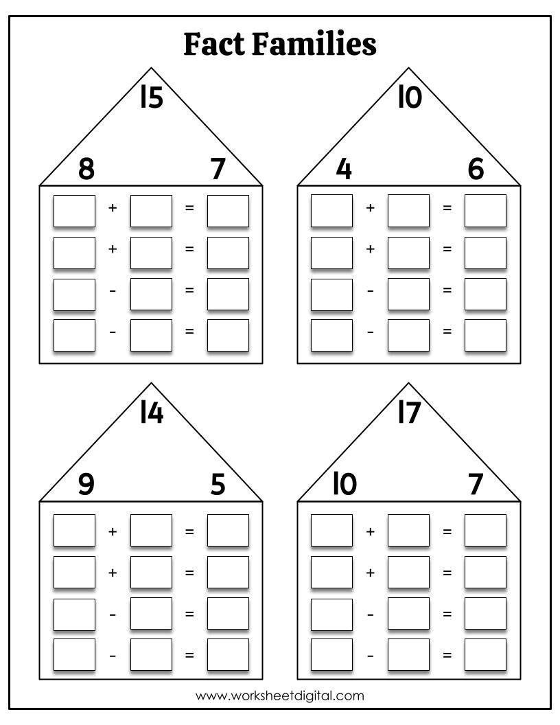 Number Fact Families Worksheet: Addition & Subtraction to 20 (digital ...