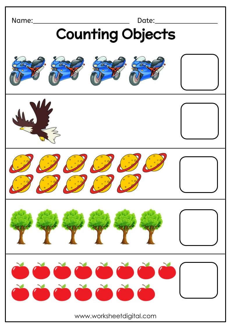Counting Objects to 20, Number 1 to 20, Kindergarten Worksheet ...