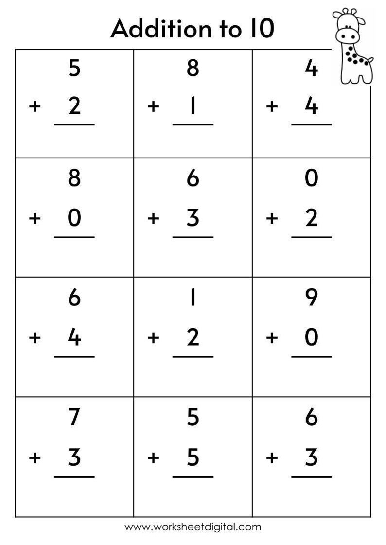 10 Printable Addition Worksheets. Addition to 10 With Numbers 0-9 ...