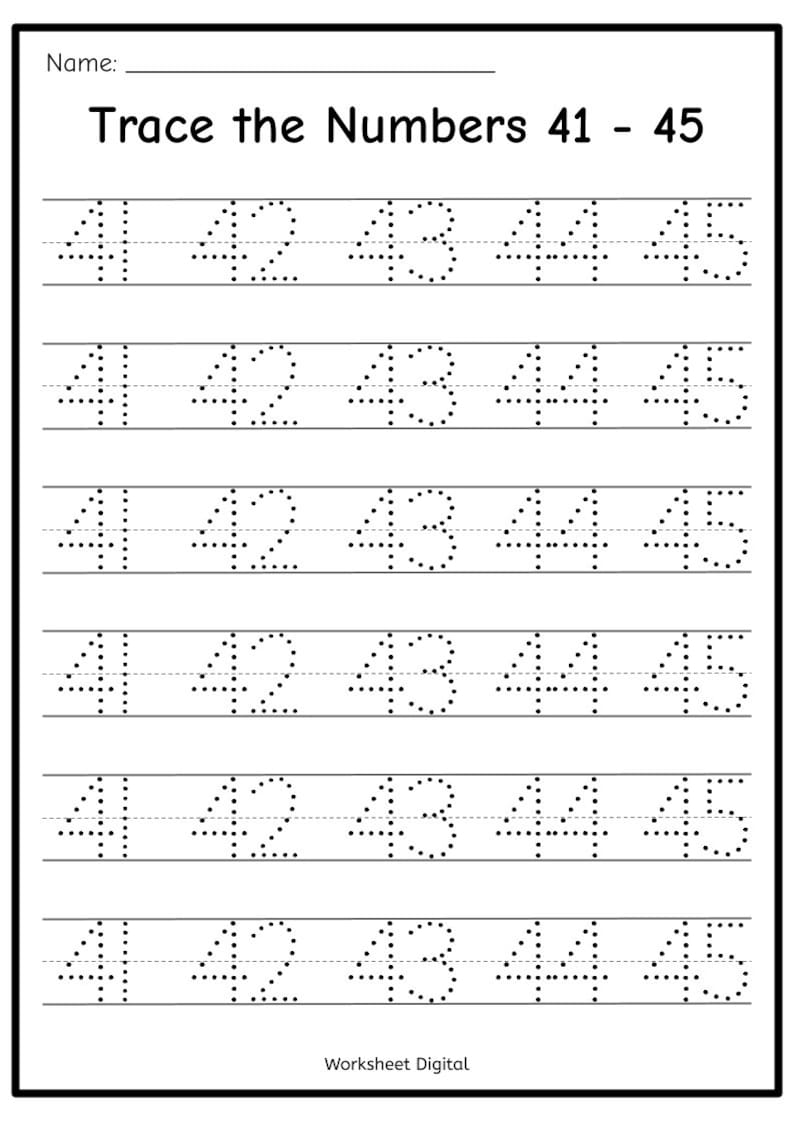 Printable Numbers 1-50 Tracing Worksheets: Homeschool Kindergarten (PDF ...