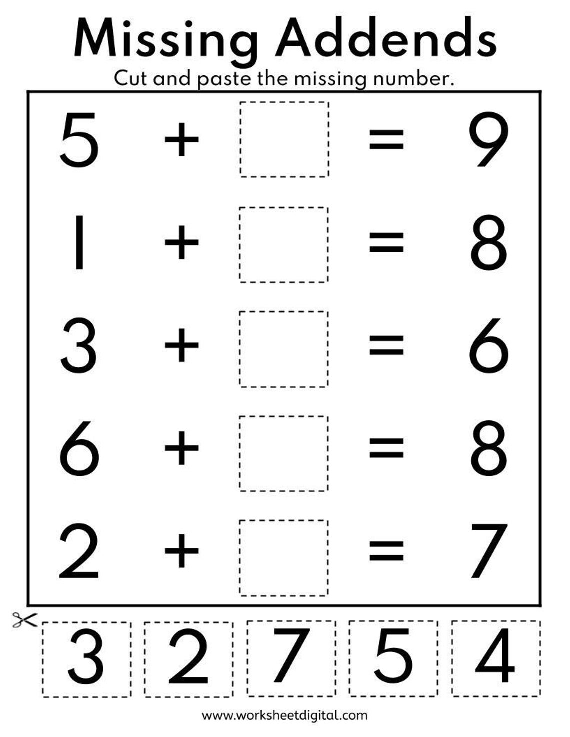 Missing Addends Worksheets: Kindergarten-2nd Grade Math (PDF) - Etsy