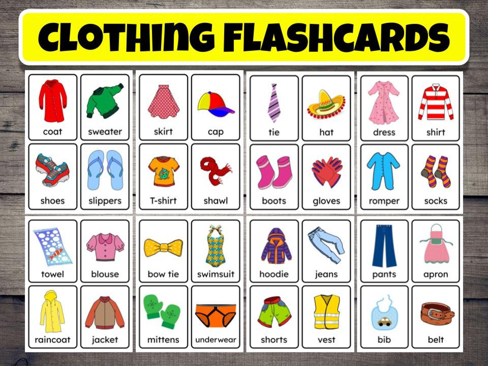 Clothing Flashcards: Learning Cards for Kids (digital Download) - Etsy