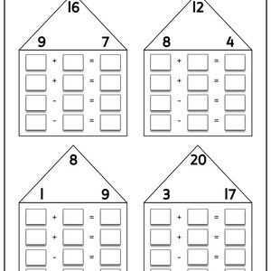 Number Fact Families Worksheet: Addition & Subtraction to 20 (digital ...