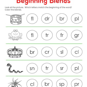 Beginning Blends Worksheets, Kindergarten Preschool (printable PDF) - Etsy